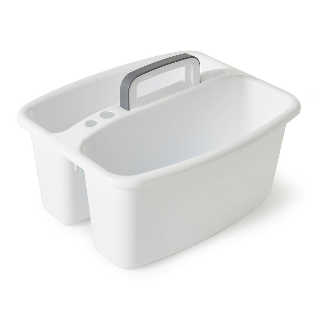Large Home Divided Storage Tote Caddy, White w/Gray Carry Handle 91478 ...