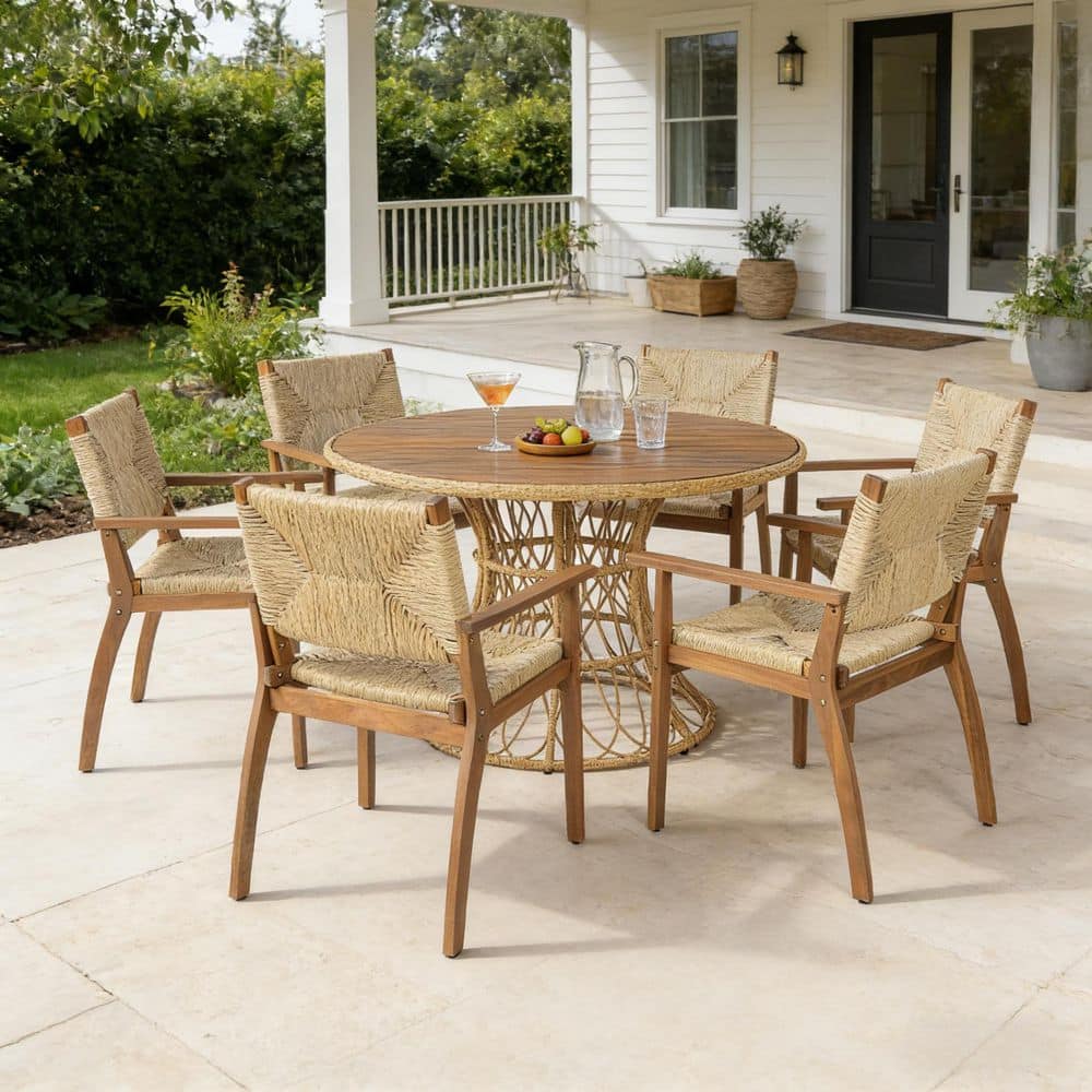CHRISTOPHER KNIGHT HOME Penelope 5-Piece Solid Wood and Wicker Round ...