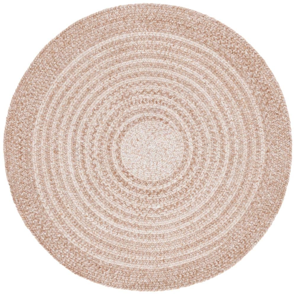 SAFAVIEH Braided 3 ft. x 3 ft. Tan Border Striped Gradient Round Area ...
