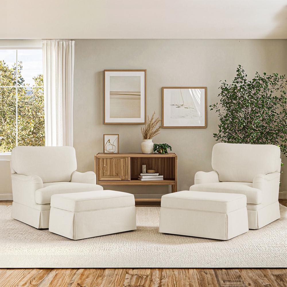 LUE BONA Muro 4-Piece Beige Fabric Modern Upholstered Swivel Accent Arm ...