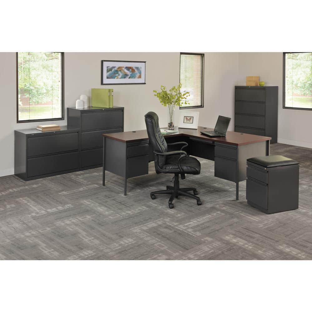 Hirsh 72 in. W x 66 in. D L Shape Charcoal/Mahogany 5-Drawer Executive ...