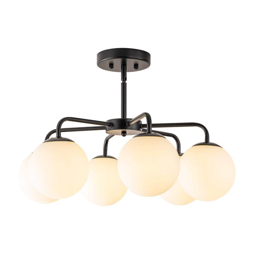RRTYO Pollak 23.6 in. 6-Light Black Modern Sputnik Semi-Flush Mount ...