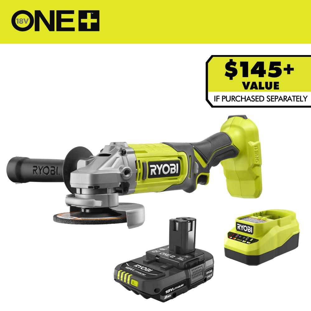 RYOBI ONE+ 18V Cordless 4-1/2 in. Angle Grinder with 2.0 Ah Battery and ...