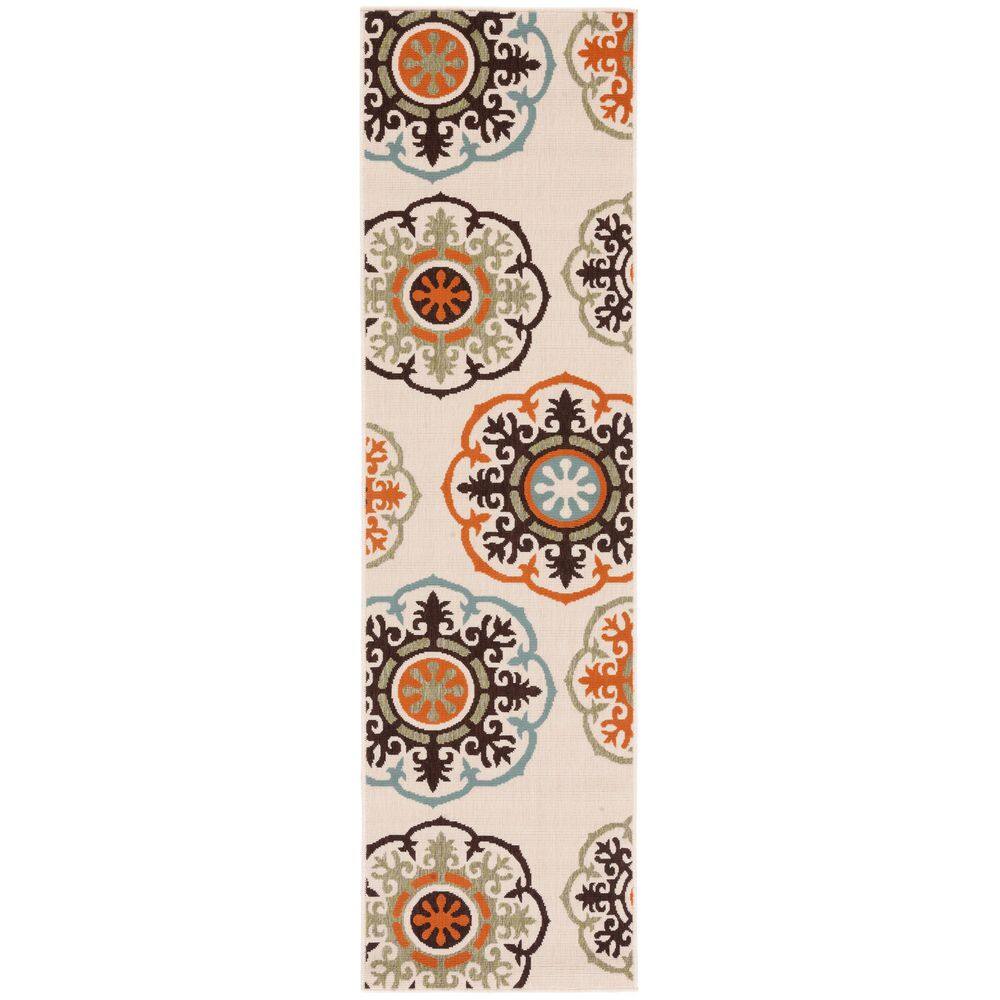 SAFAVIEH Veranda Cream/Terracotta 2 ft. x 8 ft. Floral Ornate Indoor ...
