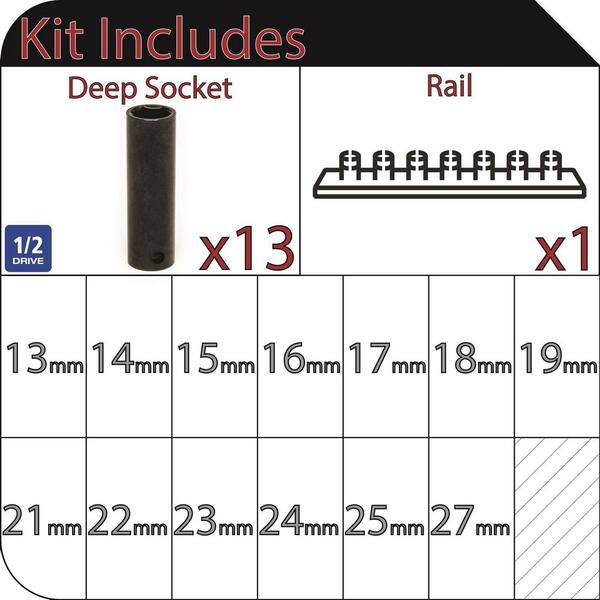 Husky 1 2 Drive Deep Metric Socket Set 11 Piece