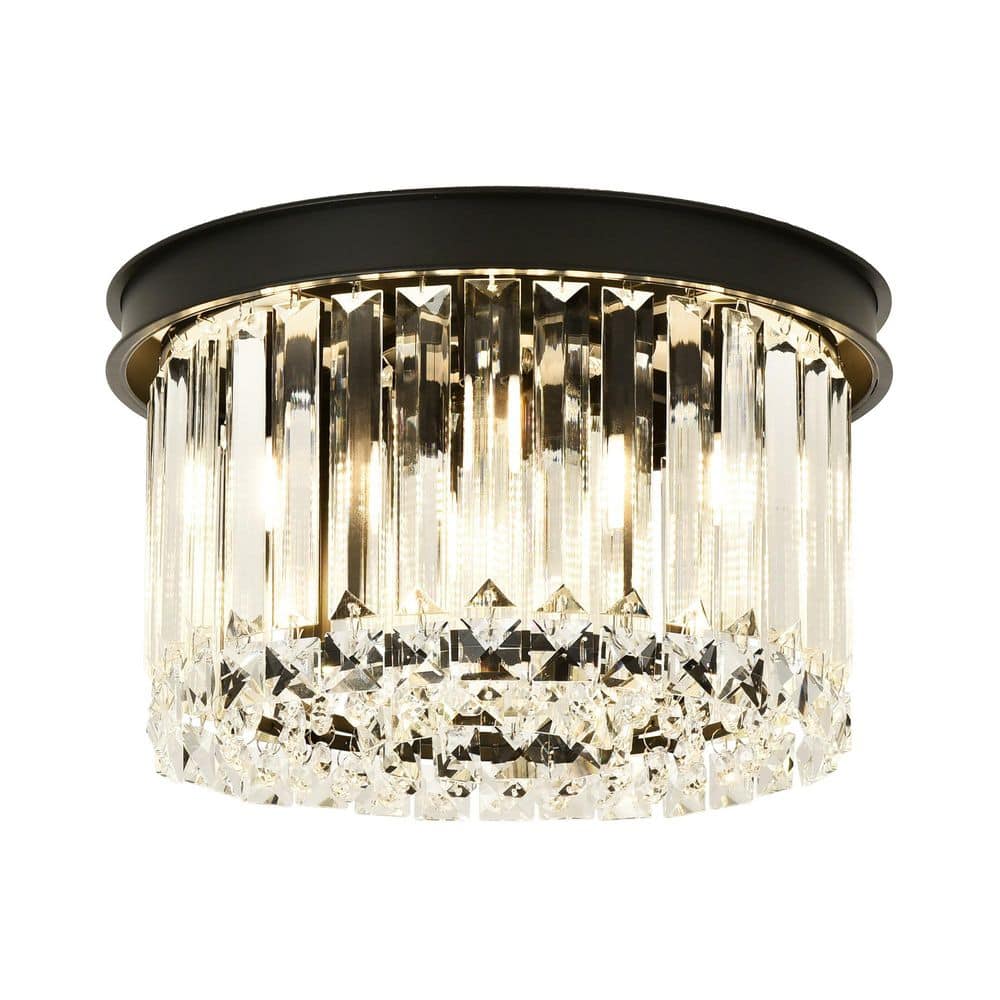 Henveton Essel 11.81 in. 4-Light Black Modern Crystal Semi-Flush Mount ...