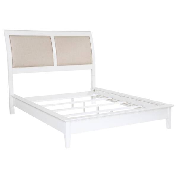 Benjara Heo White and Beige Poplar Wood Frame Queen Platform Bed with ...