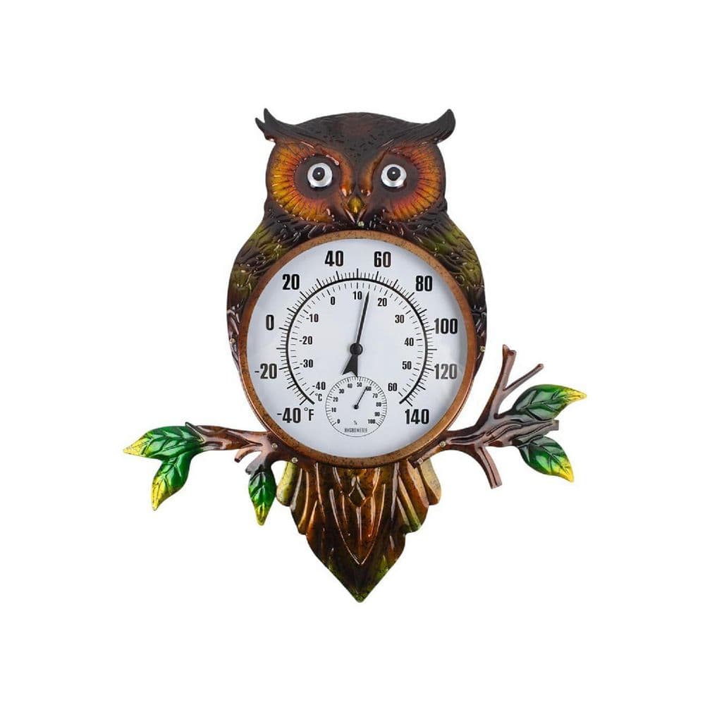 22 in. Owl Outdoor Thermometer, Metal Wall Thermometer, Large Outside ...