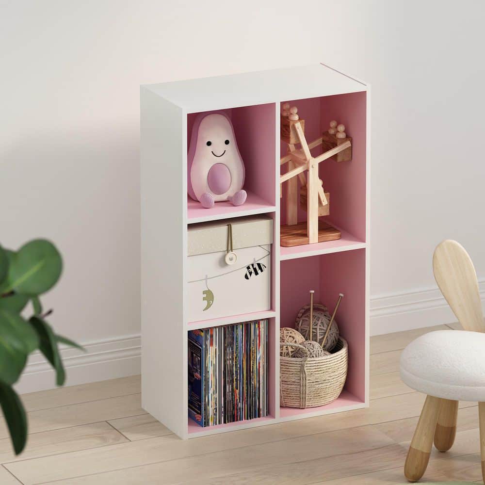 Furinno Tomi 31.5 in. Tall Pink Wood 5-Shelf Bookcase T11069WH/PI - The ...