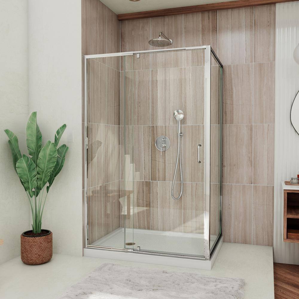 DreamLine Flex 36 in. D x 48 in. W x 74.75 in. Framed Pivot Shower Enclosure in Chrome with Left ...