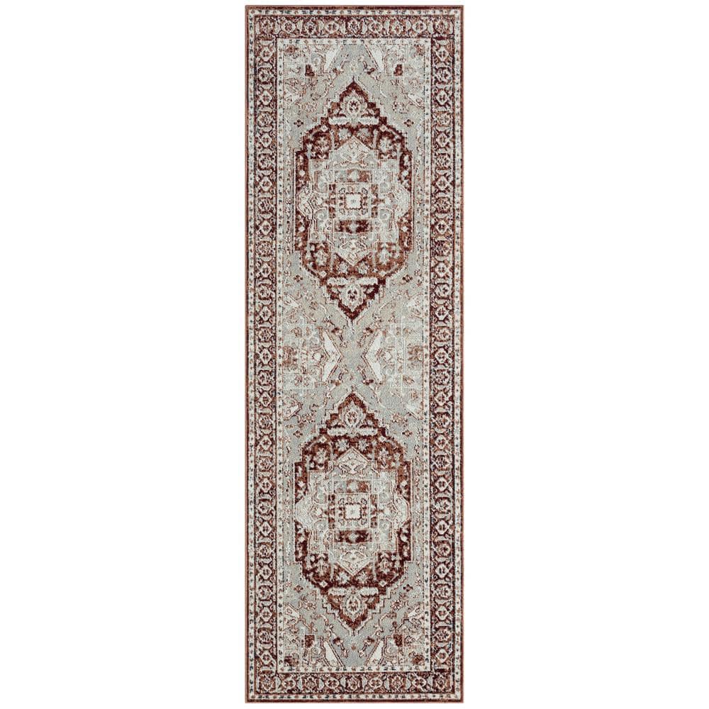 Everwash Treasure Rubia Ivory/Red 2 ft. x 7 ft. Medallion Machine ...