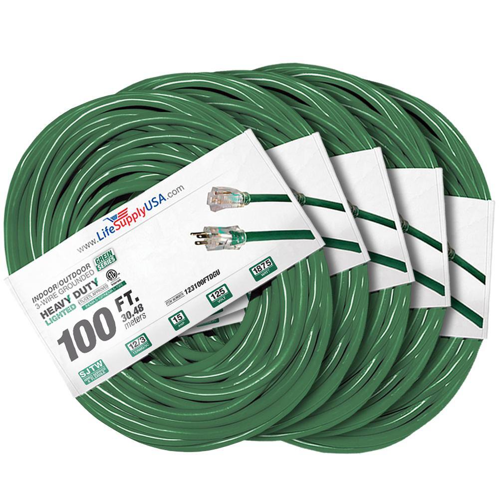 LifeSupplyUSA 100 ft. 12-Gauge/3 Conductors SJTW Indoor/Outdoor ...