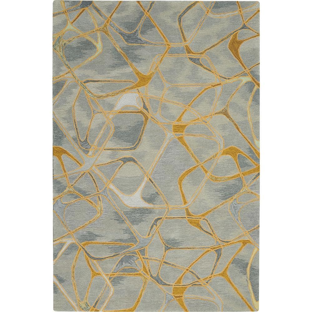 Nourison Symmetry Grey/Yellow 5 ft. x 8 ft. Abstract Contemporary Area ...