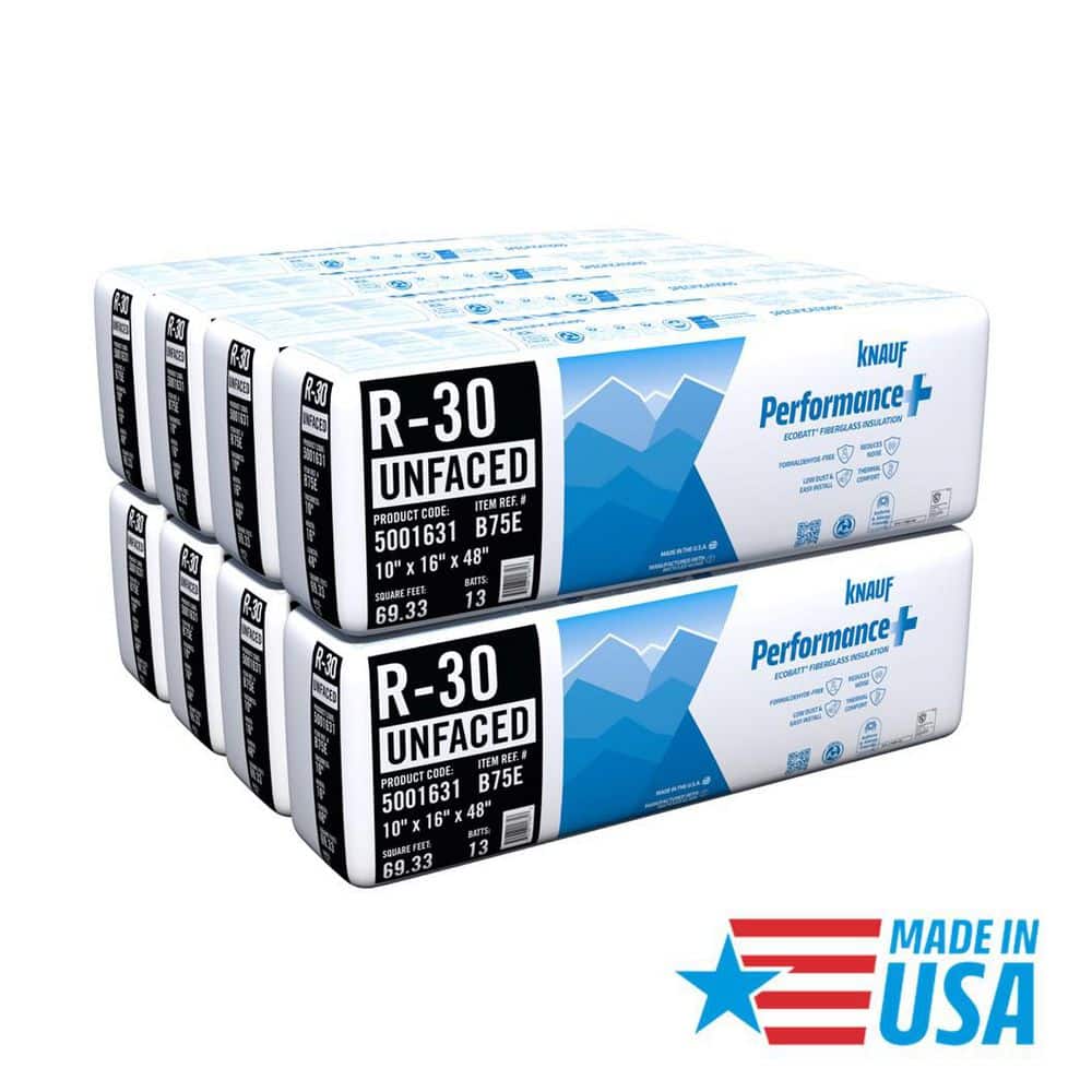 Knauf Insulation R30 Unfaced 16 in. x 48 in. Precut Fiberglass ...