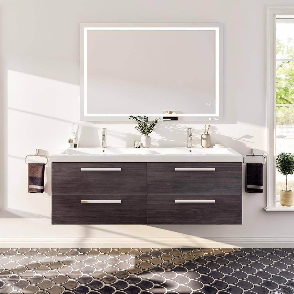 Eviva Surf 57 in. W x 19 in. D x 24 in. H Bathroom Vanity in Gray Oak ...