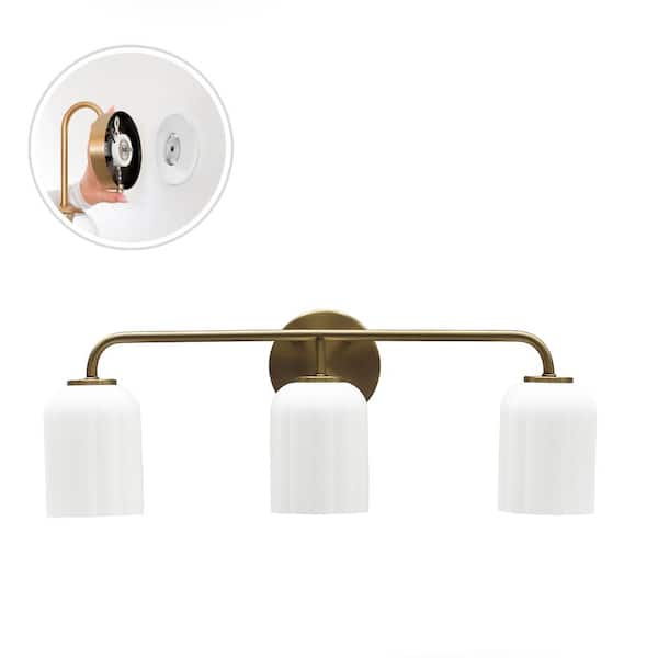 LumLight Parkmont 24 in. Plug and Play 3-Light Lacquered Brass Vanity ...