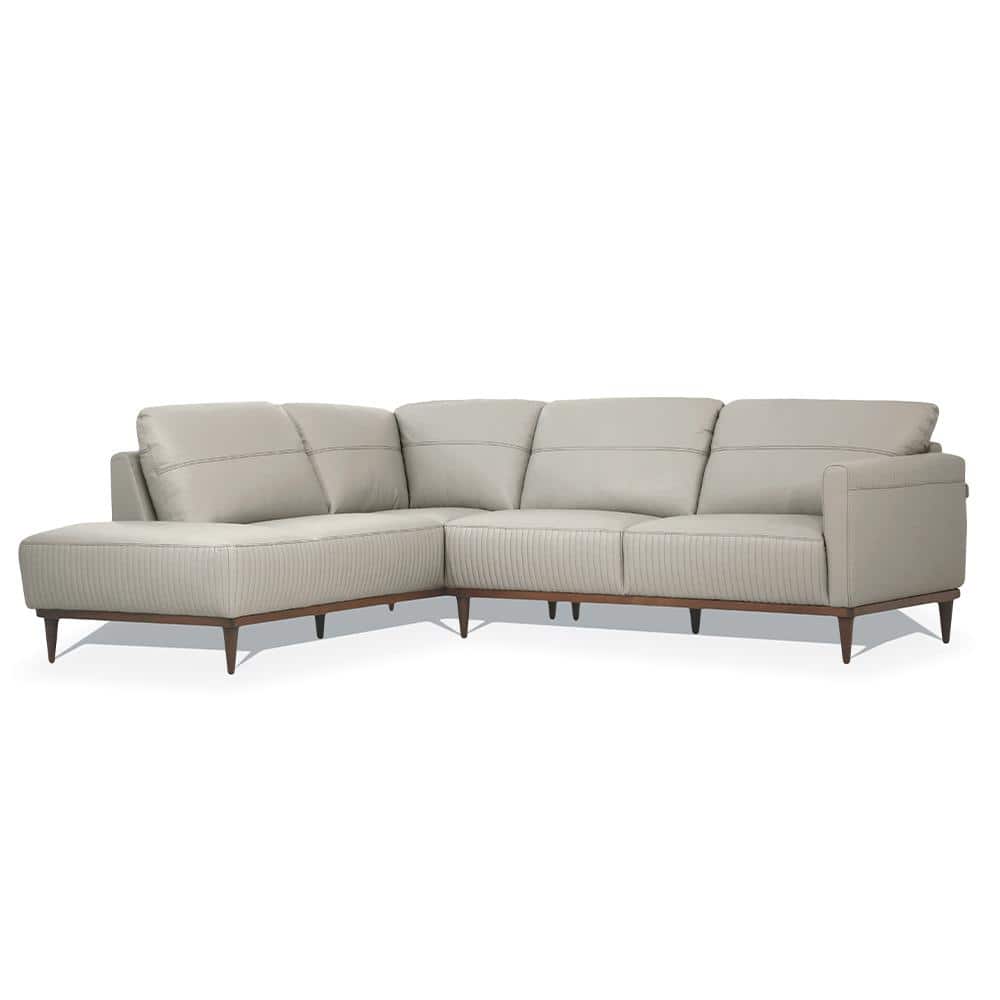 Acme Furniture Tampa 85 in. W Leather Sectional Sofa Pearl Gray Leather ...