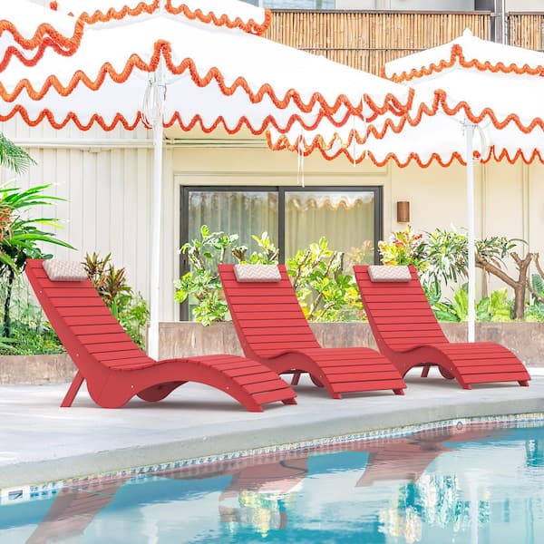 Hotormer Sirena Bright Red HDPS Plastic Stackable Outdoor Chaise ...
