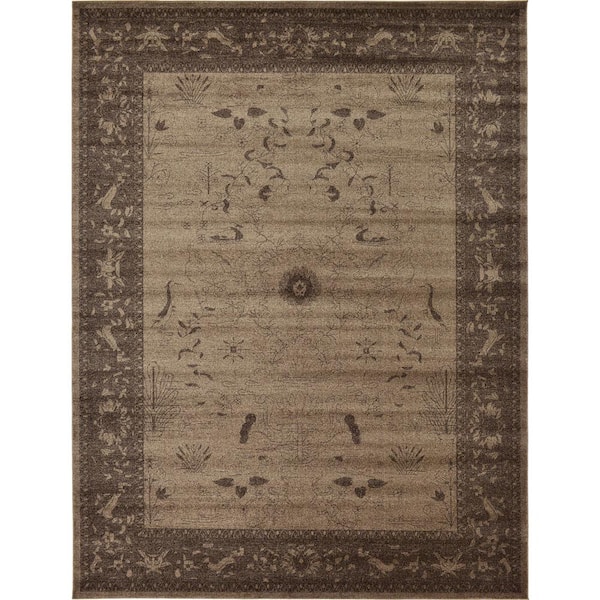 Unique Loom La Jolla Floral Light Brown 10' 0 x 13' 0 Area Rug 3120482 ...