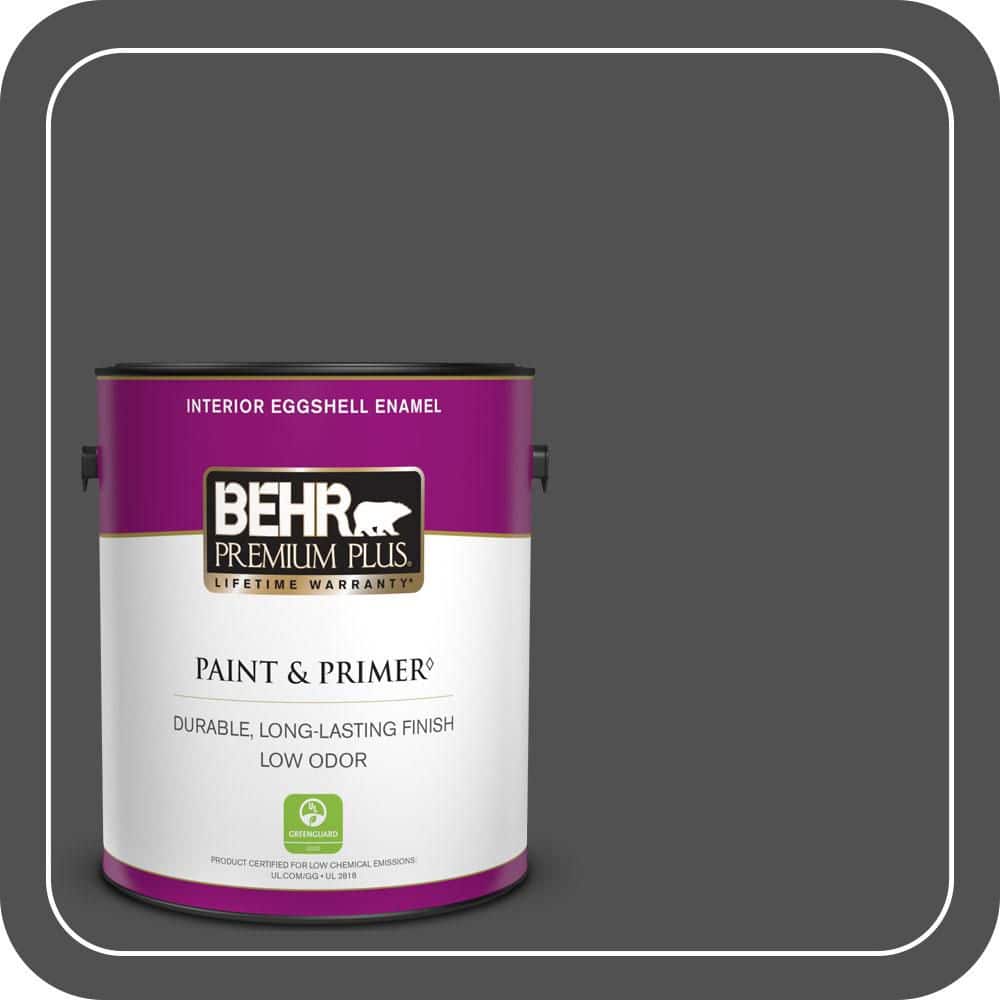 BEHR PREMIUM PLUS 1 gal. #N460-7 Space Black Eggshell Enamel Low Odor ...