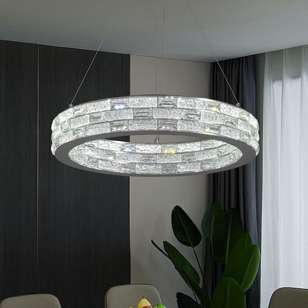 RICHARDERY 23.6 in. Modern 1-Light Integrated LED Chrome Crystal ...