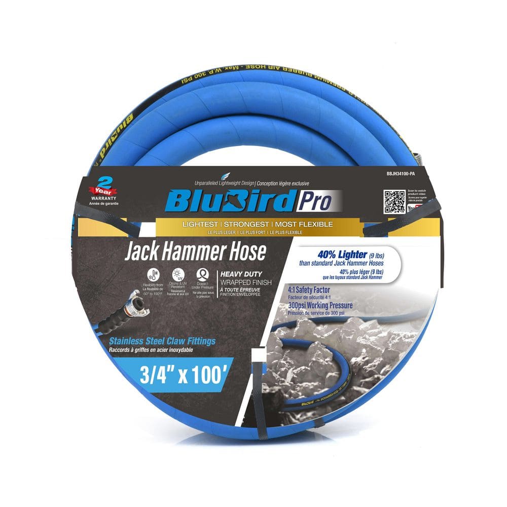 BLUBIRD 3/4 in. x 100 ft. Rubber Jack Hammer Air Hose BBPROJH34100 ...