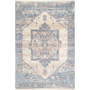 nuLOOM Ethel Medallion Fringe Light Blue 7 ft. x 9 ft. Area Rug KHMC04C ...