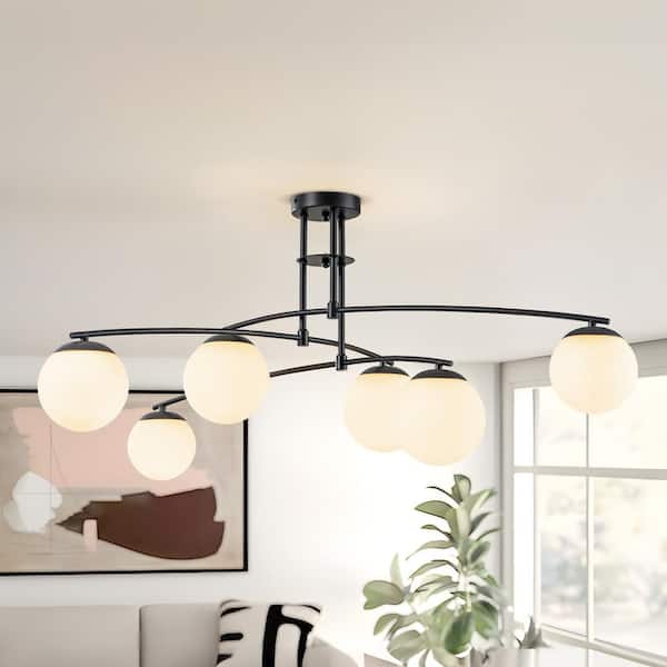 Rennnsan Mauree 31.5 in. W 6-Light Back Opal Glass Bubble Semi Flush ...