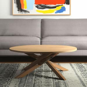 HomeRoots 39.25 in. Natural Round Solid Wood Coffee Table 2000597052 ...