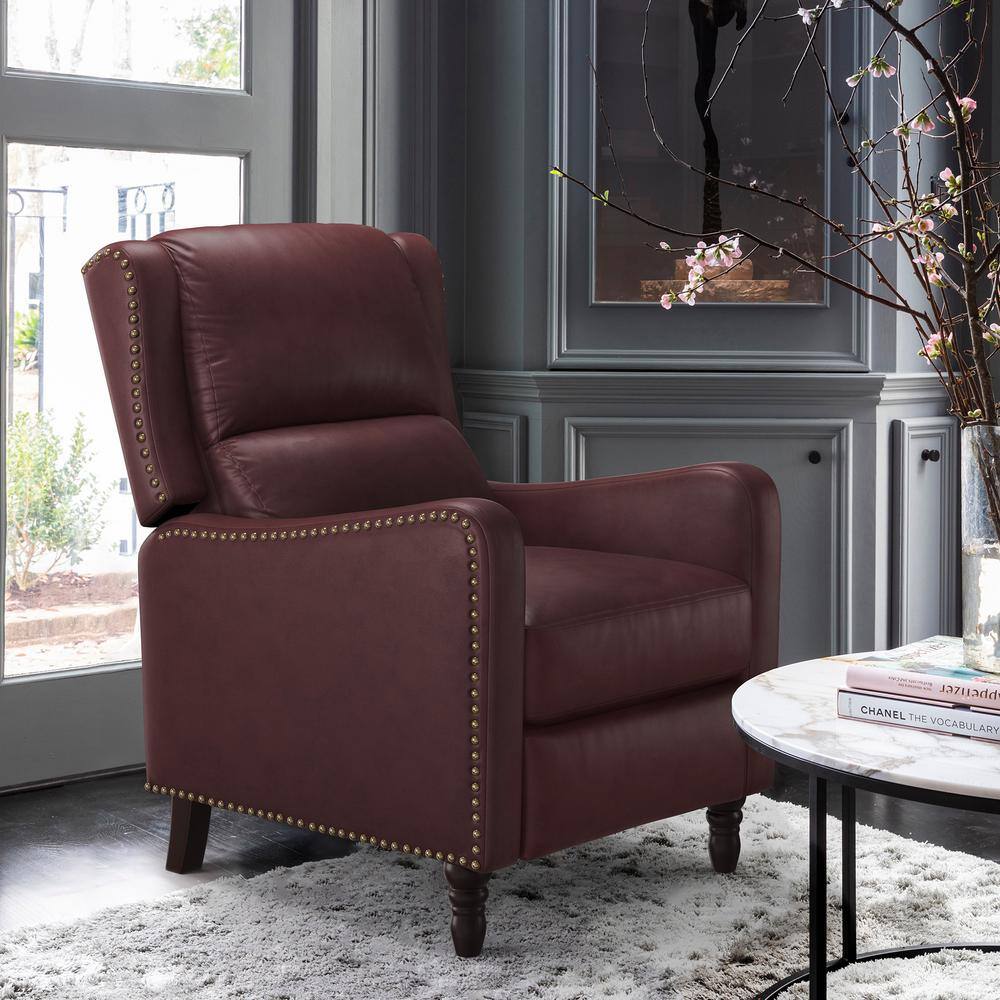 LUE BONA 26 in. Width Wine Red Genuine Leather Living Room Chairs ...