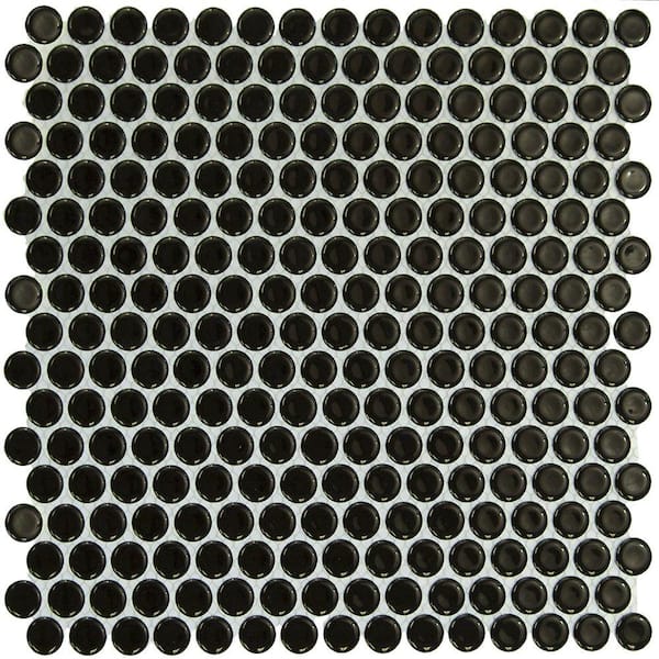 Ivy Hill Tile Bliss Penny Round Polished Black Porcelain Mosaic Floor ...