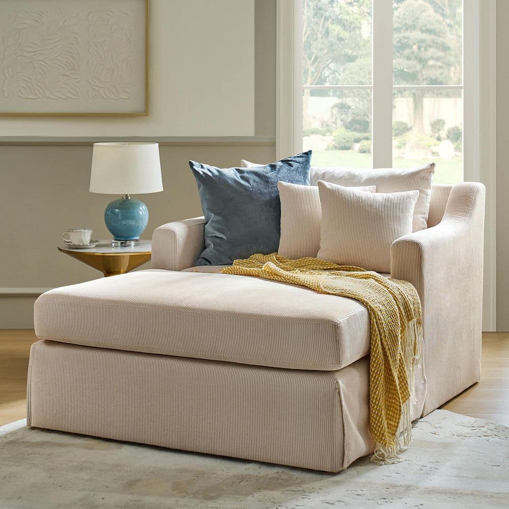 Reviews for JAYDEN CREATION Massima Beige Polyester Slipcovered Chaise ...
