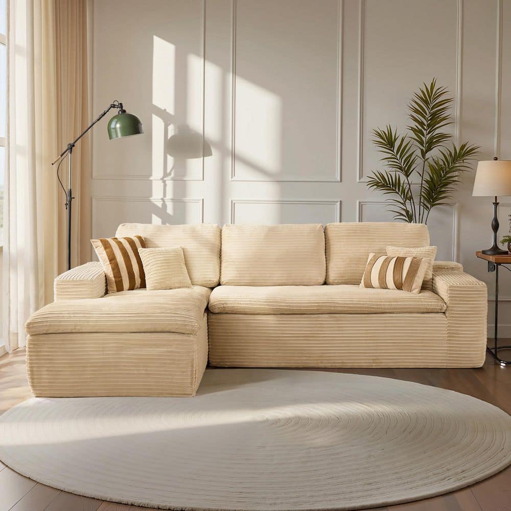 Reviews for Allwex POPO 105 in. Wide Arm 2-Piece Modern Beige Corduroy ...