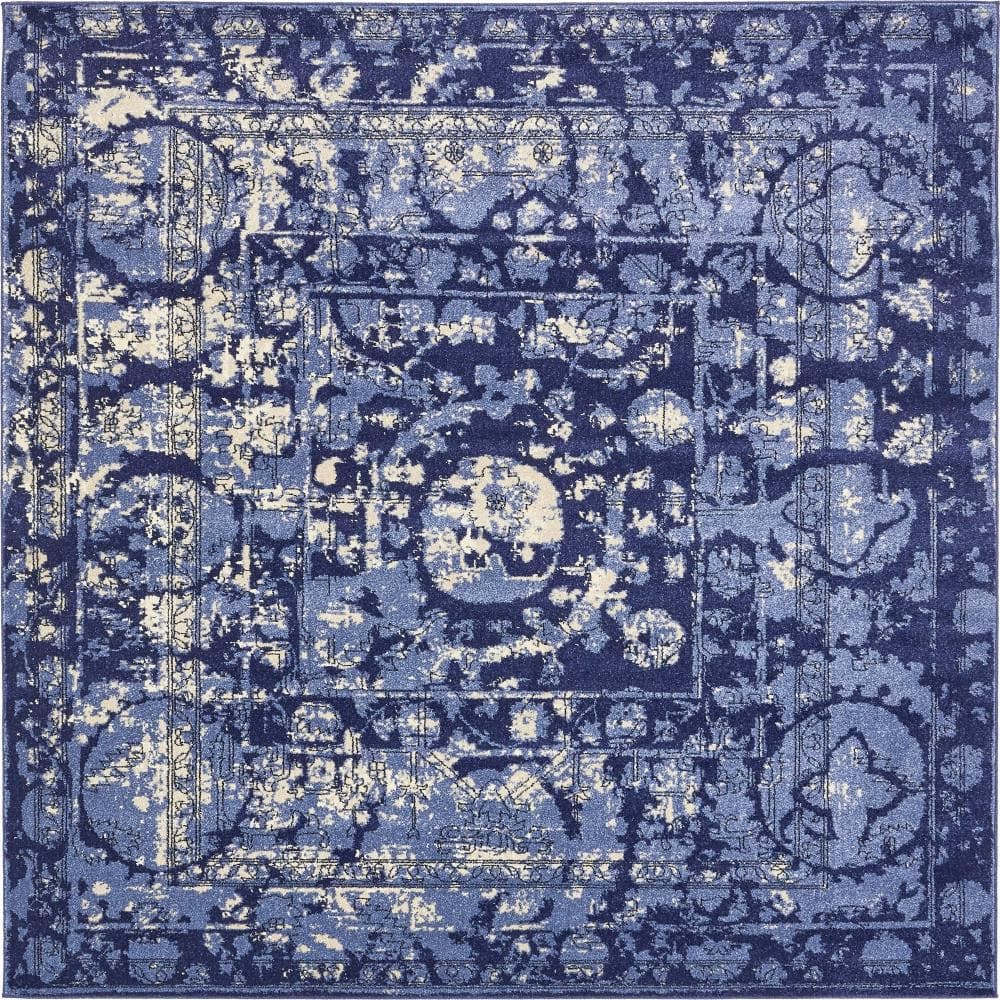 Unique Loom La Jolla Vintage Blue 8' 0 x 8' 0 Square Rug 3129477 - The ...