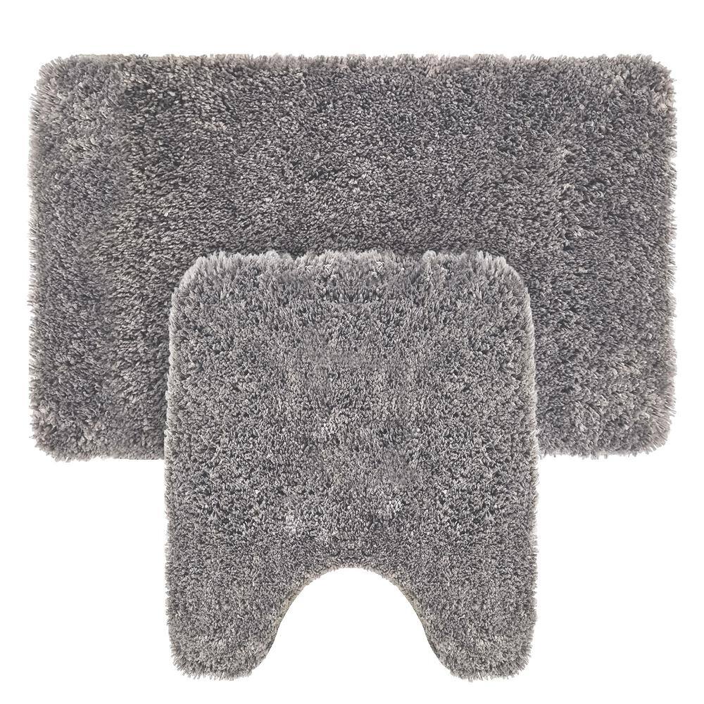 SUSSEXHOME Solid Gray Bathroom Rugs Sets, Shower Rugs with Toilet Rugs ...