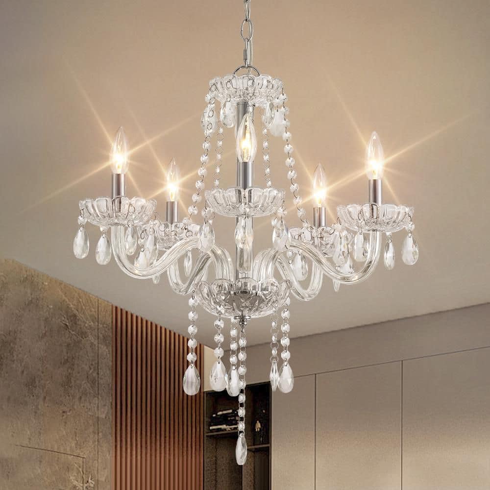 Y'INSP Classic 5-Light Clear Candle Style Traditional Chandelier ...