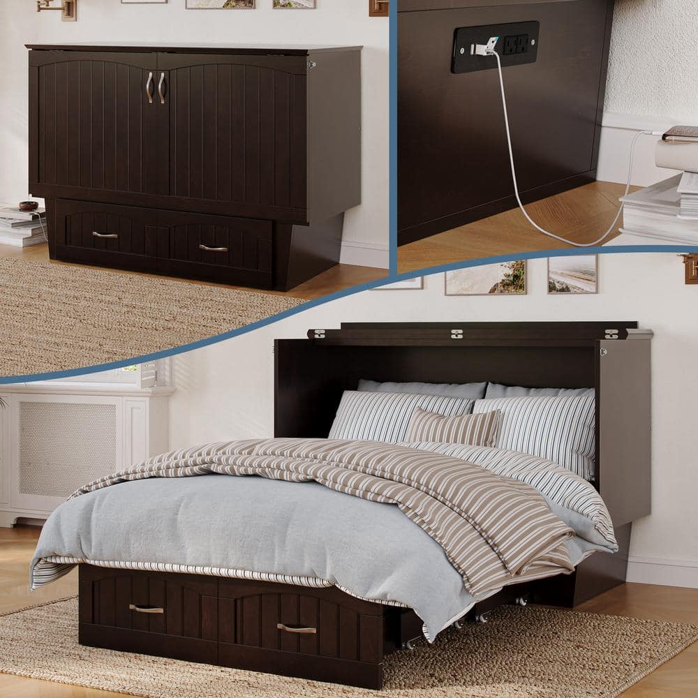 AFI Nantucket Espresso Solid Wood Full Size Frame Murphy Bed with ...