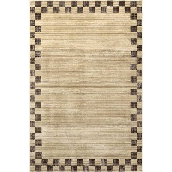 RUGS USA Arvin Olano Pompeii Checked Border Brown 7 ft. x 10 ft. Area ...