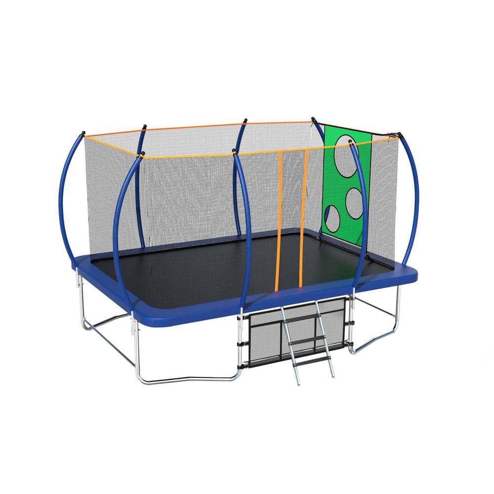 Tenleaf 14 ft. Outdoor Rectangular Blue Trampoline with Safety ...