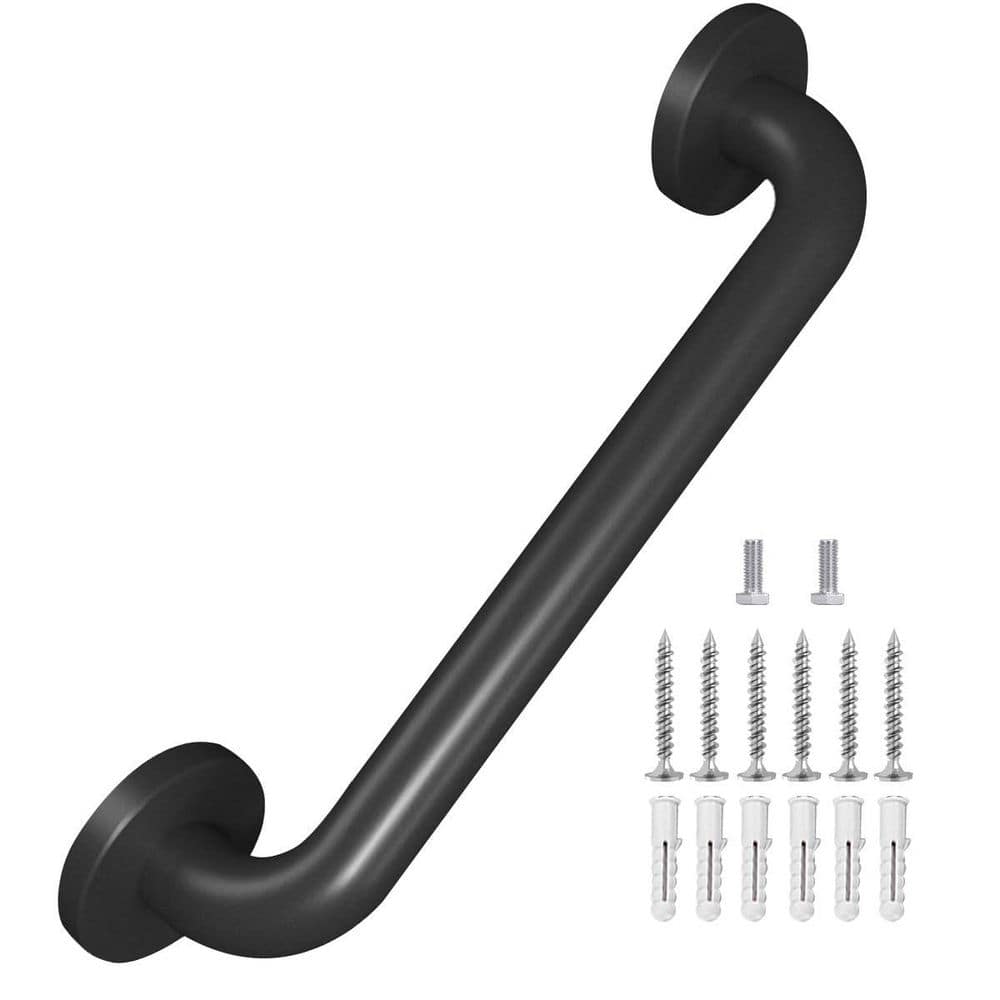 KIWDZFU 12 in. Black Metal Handrail, Wall-Mounted Safety Grab Bar for ...