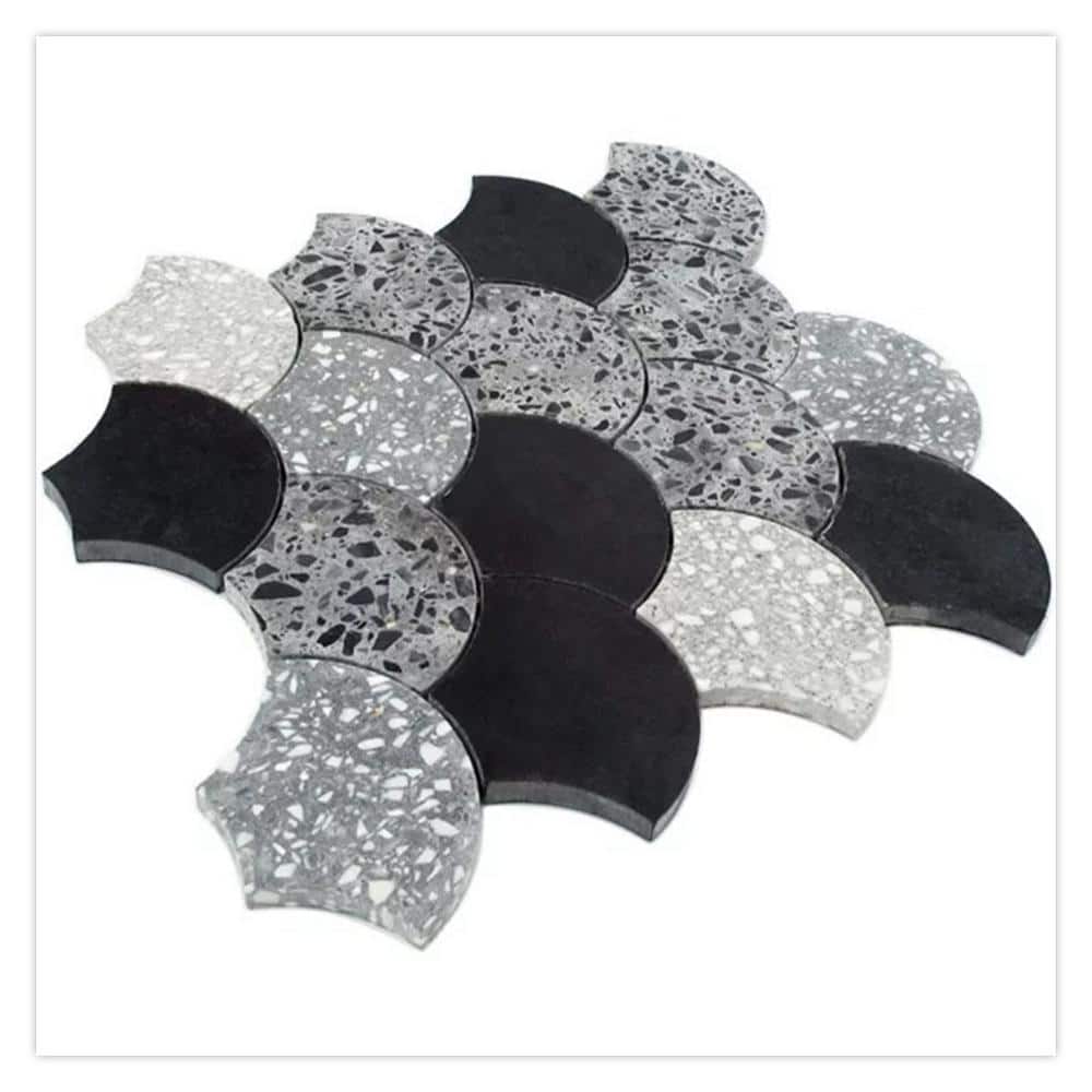 Apollo Tile Stellare 4 in. x 5 in. Honed Black, Gray Terrazzo, Marble ...