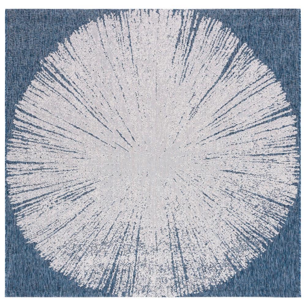 SAFAVIEH Courtyard Beige/Navy 7 ft. x 7 ft. Floral Abstract Indoor ...