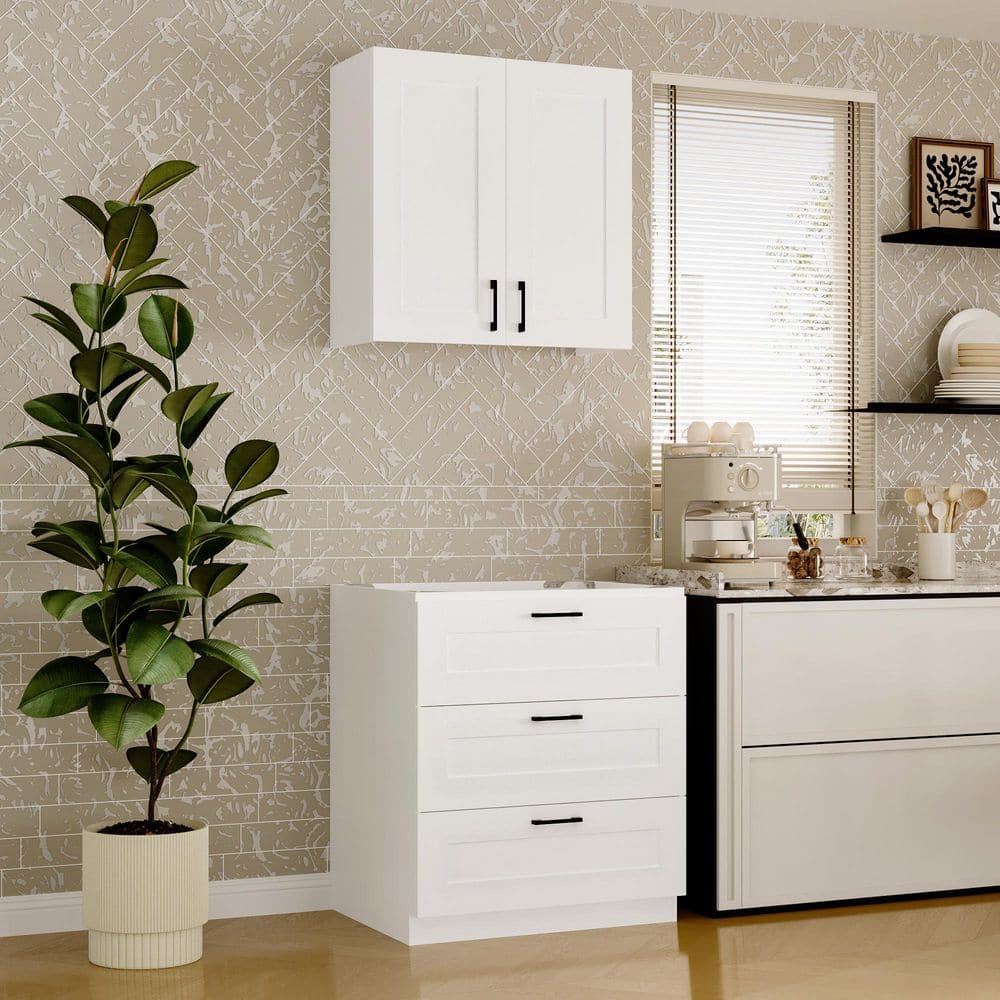 FUFU&GAGA White Wood 29.9 in. Buffets & Sideboards with Double-Door ...