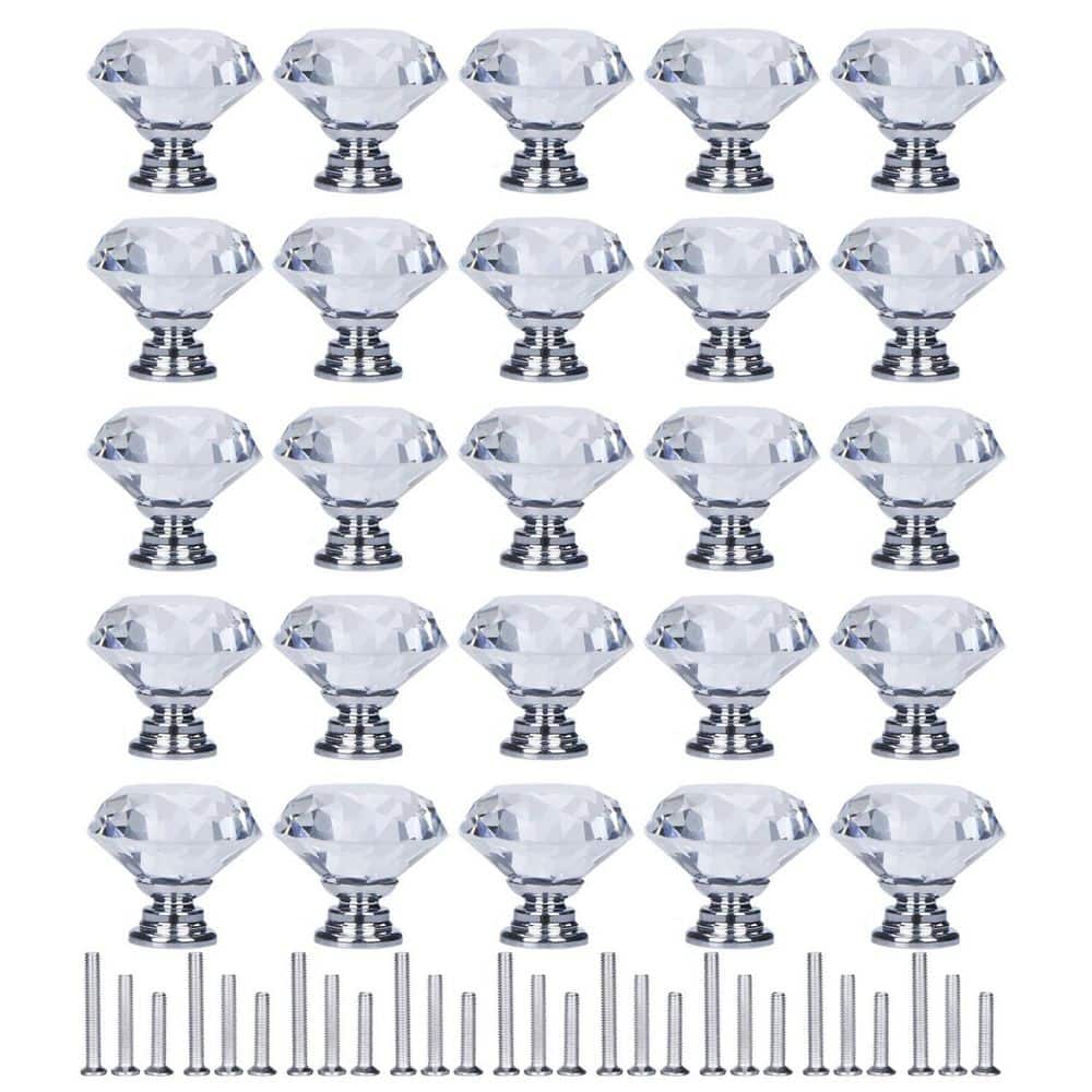 Numhew 25-Pack Silver Drawer Knobs, Diamond Shaped Crystal Glass ...
