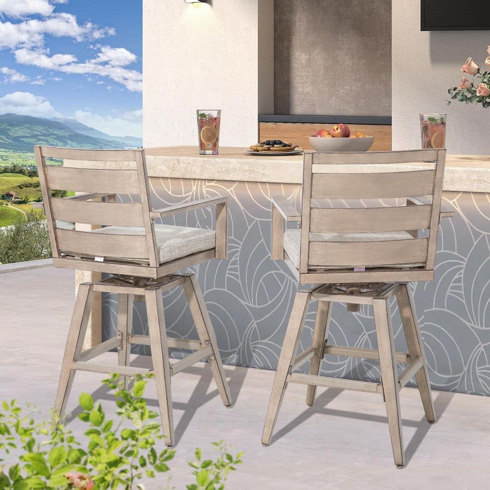 PEAK HOME FURNISHINGS Winston Aluminum Swivel Outdoor Bar Stool with ...