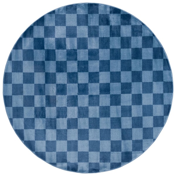 SAFAVIEH Groove 7 ft. x 7 ft. Blue/Light Blue Checkered Round Area Rug ...