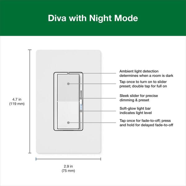 Lutron Diva Led Dimmer Switch With Night Mode For Dimmable Led Bulbs 6598