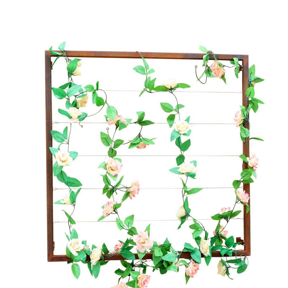 Ejoy 36 in. H x 36 in. W Rusty Wall Mounted Steel Lattice Panel Trellis ...