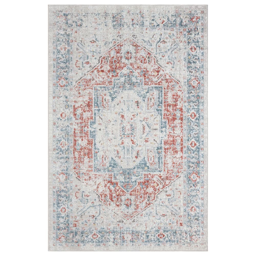 Blue/Rust 2 ft. x 4 ft. Anamica Classic/Traditional Medallion Durable ...