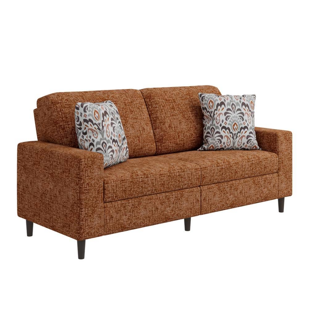 Handy Living Copeland 77.5 in. Square Arm Fabric Rectangle Modern Sofa in. Textured Terra Cotta ...